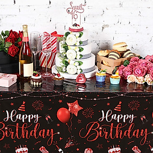 Tudomro 3 Pcs Happy Birthday Tablecloths Happy Birthday Party Decorations Plastic Table Cover Rectangular Cloths for Women Men Baby Shower Party Supplies, 108 x 54 Inch (Black Red)