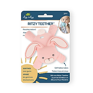 Itzy Ritzy - Ritzy Teether for Molars - Massages Sore Gums & Reaches Back Molars - Silicone Baby Teething Toy with Multiple Textures & Flexible Design - Teething Relief for 3 Months & Up (Bunny)