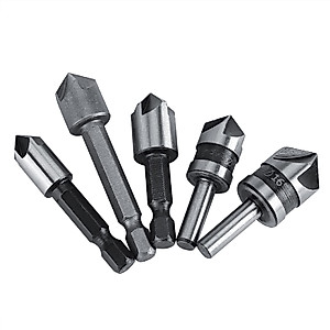 Countersink Drill 5 Pcs 5 Flutes High Speed Steel Chamfering Cutter Automatic Center Punch Bit for Wood