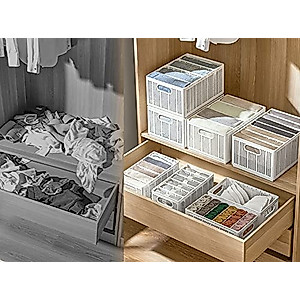 ChezMax Wardrobe Clothes Organizer, Upgraded PP Board Cabinet Closet Compartment Storage Baskets, White Washable Foldable Dividers Closet Drawer Bins for Underwear Socks Jeans, Big Size 5 Grids
