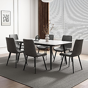 Modern Kitchen Dining Slate Table for 6 Seat,Rectangular Dining White Sintered Stone Table for Home,Kitchen,Living Room,Dining Room,1 Table (White Top)