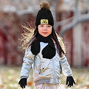 Kids Knit Hat/Scarf/Gloves Set,Winter Warm Set with Beanie and Long Scarf (Black)