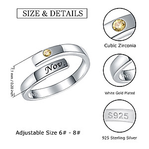 925-Sterling-Silver Birthstone Adjustable Rings for Women - White Gold Plated Sample Open personalized Ring,Birthday Christams Jewelry Gifts for daughter (November Birthstone)
