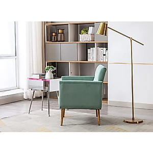 JOYBASE Velvet Accent Chair, Velvet Armchair, Mid Century Modern Chair with Metal Legs, Tufted Accent Chair, Comfy Reading Chair, Arm Chair for Living Room, Bedroom (Mint Green)
