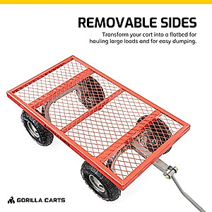 Gorilla Carts 800 Pound Capacity Heavy Duty Steel Mesh Versatile Utility Wagon Cart with Easy Grip Handle for Outdoor Hauling, Red
