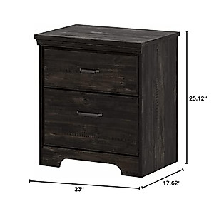 South Shore Versa 2-Drawer Nightstand, Rubbed Black 23 in x 17.75 in x 25.25 in
