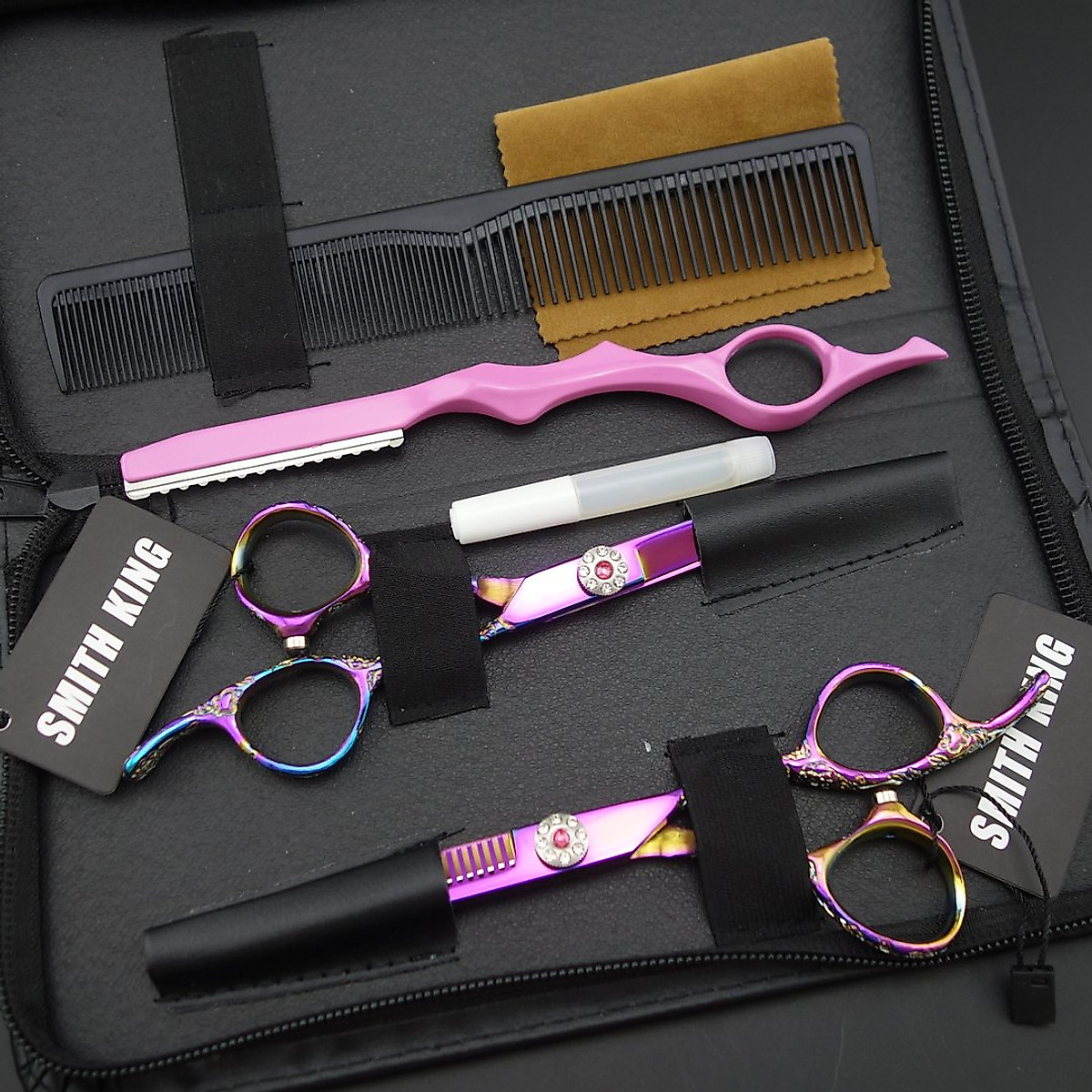 Professional Hair Cutting Scissors Set with Razor Comb Case,Hair cutting shears Hair Thinning shears with rose handle (6.0 inches)
