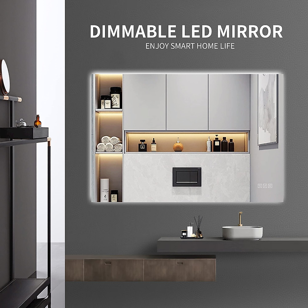 KEECKA 24x36 Inch LED Bathroom Mirror with Lights,Backlit, Anti-Fog Wall Mounted Dimmable Lighted Bathroom Mirror,3-Color Warm/Natural/White High(Vertical & Horizontal)