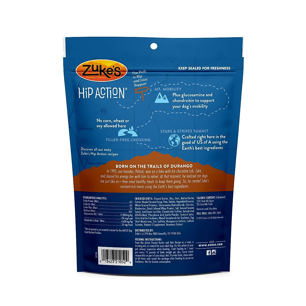 Zuke’s Hip Action, Hip And Joint Support, Soft And Chewy Natural Dog Treats , Peanut Butter And Oats Recipe - 6.0 OZ Bag