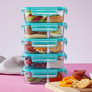 Pyrex Mealbox 10-Pc Bento Box Set, 2.3-Cup Divided Glass Food Storage Containers Set, Non-Toxic, BPA-Free Latching Lids, Freezer, Microwave and Top-Rack Dishwasher Safe, Compartment Bento Lunch Box
