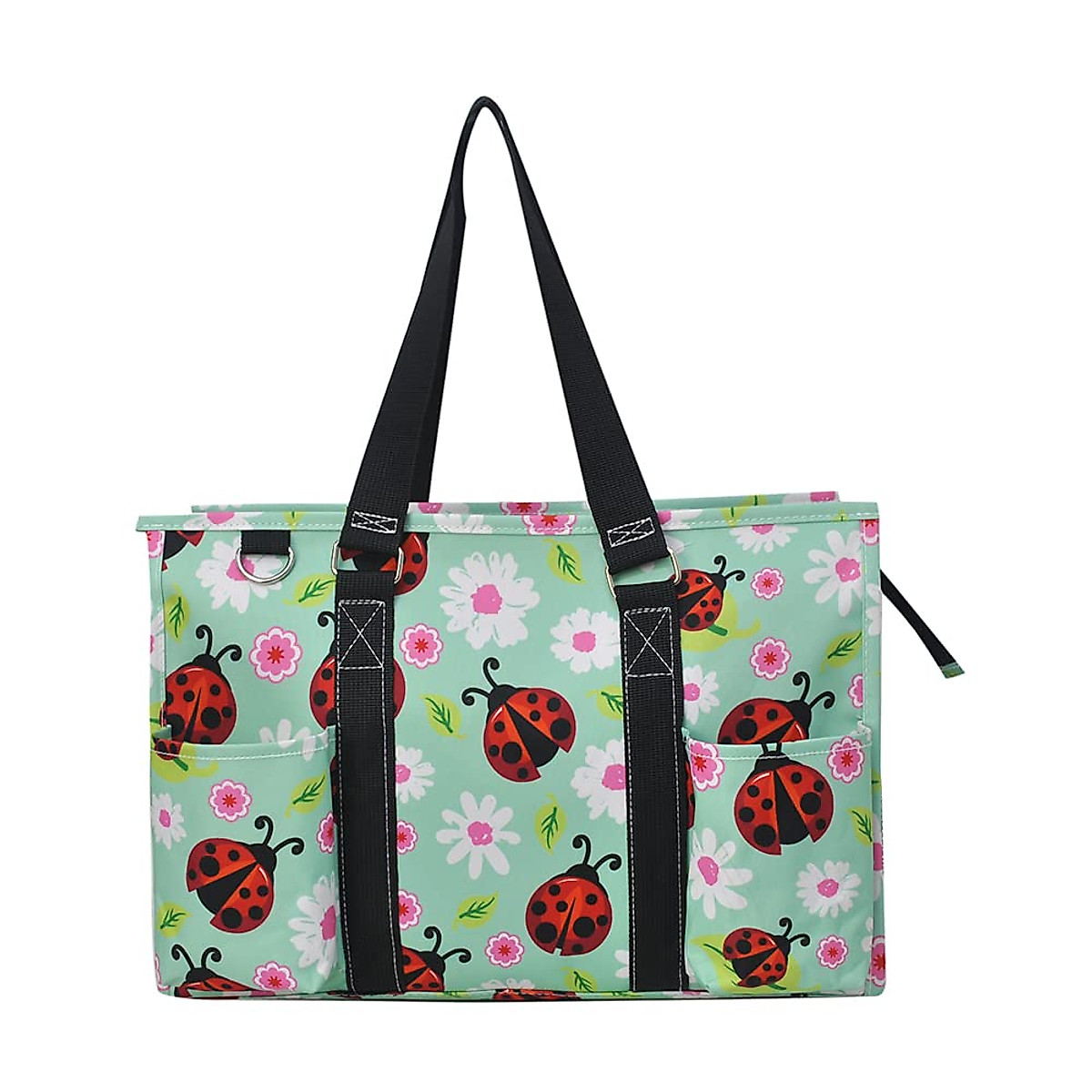 NGIL Utility Water Resistant Tote Bag, Top Zipper Closure, Perfect Gifts for Working Women, Nurses, Gym bag (Lady Bug-Black)