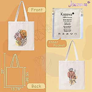 Kazova Line Flowers Cotton Canvas Bags Reusable Tote Bag Grocery Shopping Bag Minimalist Art Shoulder Bags Girls Bags Boho Book Bag