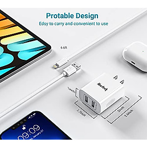 iPhone Charger Wall Plug -MFi Certified Dual USB Wall Charger Block Adapter with 2Pack 6FT USB to Lightning Cables 2.4A for iPhone 14 13 12 11 Pro Max Mini XR Xs X 8 7 6S 6 Plus 5s SE iPad (White)