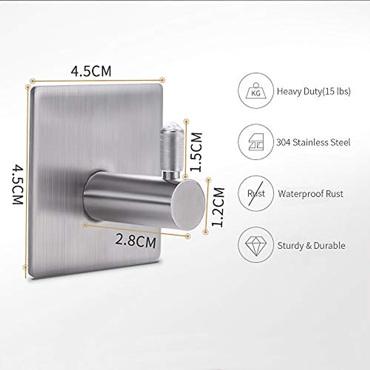 HANZE Adhesive Hooks Wall Hangers Heavy Duty Sticky Hooks Waterproof Stainless Steel Hanger Towel Holder Stcik on Hooks for Hanging Bathroom Kitchen Home Organizer - 4 Pack