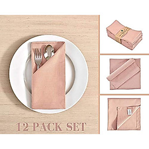 Pink Cloth Napkins Dinner Washable Set of 12 in Cotton Linen Fabric Blush, Premium Quality Soft Durable, Mitered Corners for Everyday Use Hotel Restaurant Good Absorbency Reusable Napkin Dusty Pink