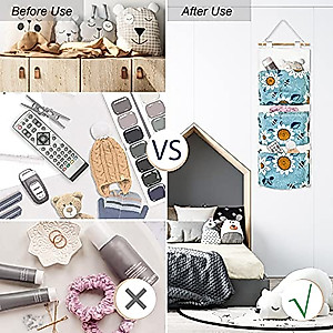 DILIBRA 3 Pack Wall Hanging Storage Bag, Tropical Over the Door Closet Hanging Organizer with 3 Pockets, Waterproof Linen Fabric Hanging Pocket for Dorm Living Room Home Decor(Banana+Leaf+Flower)