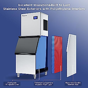 Coolski Commercial Ice Maker Machine 300LBS/24H, 22'' Air Cooled Commercial Ice Machine with Ice Bin, Modular Ice Machine for Restaurants Clear Ice Cubes/Stainless Steel Construction/ETL Approved