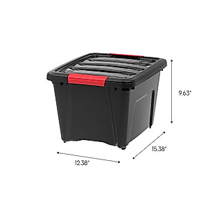 IRIS USA 19 Qt Stackable Plastic Storage Bins with Lids, 6 Pack - BPA-Free, Made in USA - Garage Organizing Solution, Latches, Durable Nestable Containers, Secure Pull Handle - Black