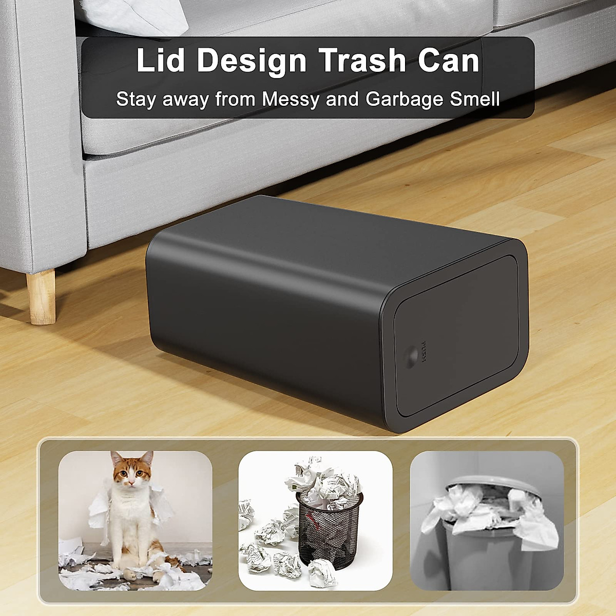N. NETDOT 3 Pack (2 of 4 Gal & 1 of 2.6 Gal) Small Trash Can with Lid,Bathroom Garbage Can with Pop-Up Lid,Waste Basket for Bathroom,Kitchen,Bedroom,Powder Room,Craft Room,Office,College (Black)