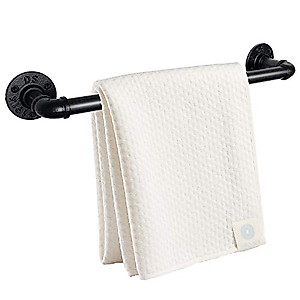 Industrial Pipe Towel Rack 14 inch Towel Bar, Wall Mounted Heavy Duty Matte Black Finish Bath Towel Holder for Kitchen Or Bath Hanging (1 Pack)