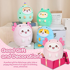 Mikchocho Cute Plush Axolotl Cat Stuffed Animal Pillow, 8" Soft Kawaii Kitten Plushie with Pink Axolotl Salamander Outfit Gift for Kids