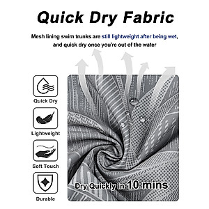 BOJIN Mens Swim Trunks Quick Dry Swim Shorts Mesh Lining Bathing Suits Swimwear Beach Shorts BS017 Grey L