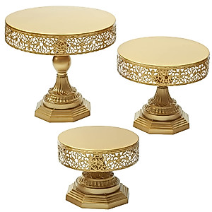 Weharnar Gold Cake Stand Set - 3 Pcs Metal Cake Stands for Dessert Table Round Antique Dessert Display Stands Trays Set for Wedding, Birthday, Bridal & Baby Shower
