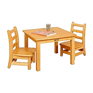 ECR4Kids Hardwood Table with 16in Legs and Two 8in Chairs, Kids Furniture, Honey
