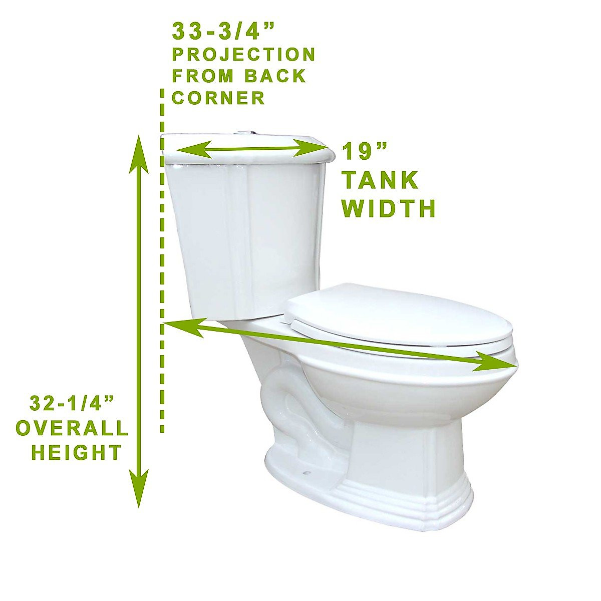 Renovators Supply Sheffield Corner Elongated Toilet Bowl - Heavy Duty 2-Piece Oval Toilet in White - WaterSense Dual Flush with Slow Close Toilet Seat - Grade A, Porcelain Scratch and Stain Resistant