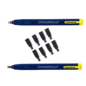 Swanson Tool Co CP216 AlwaysSharp Refillable Mechanical Carpenter Pencil, Two Pack, with 8 More Replacement Black Graphite Tips