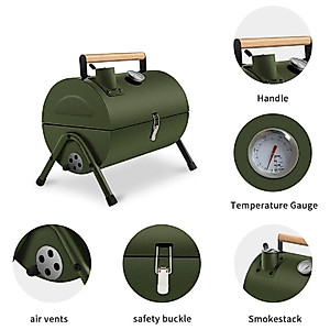 Portable Charcoal Grill Mini BBQ Grill with Lid and Thermometer, Tabletop Small Barbecue Grill & Smoker, Compact Outdoor Cooking Grill for 3-5 People Backyard Picnics Beach Camping,Red