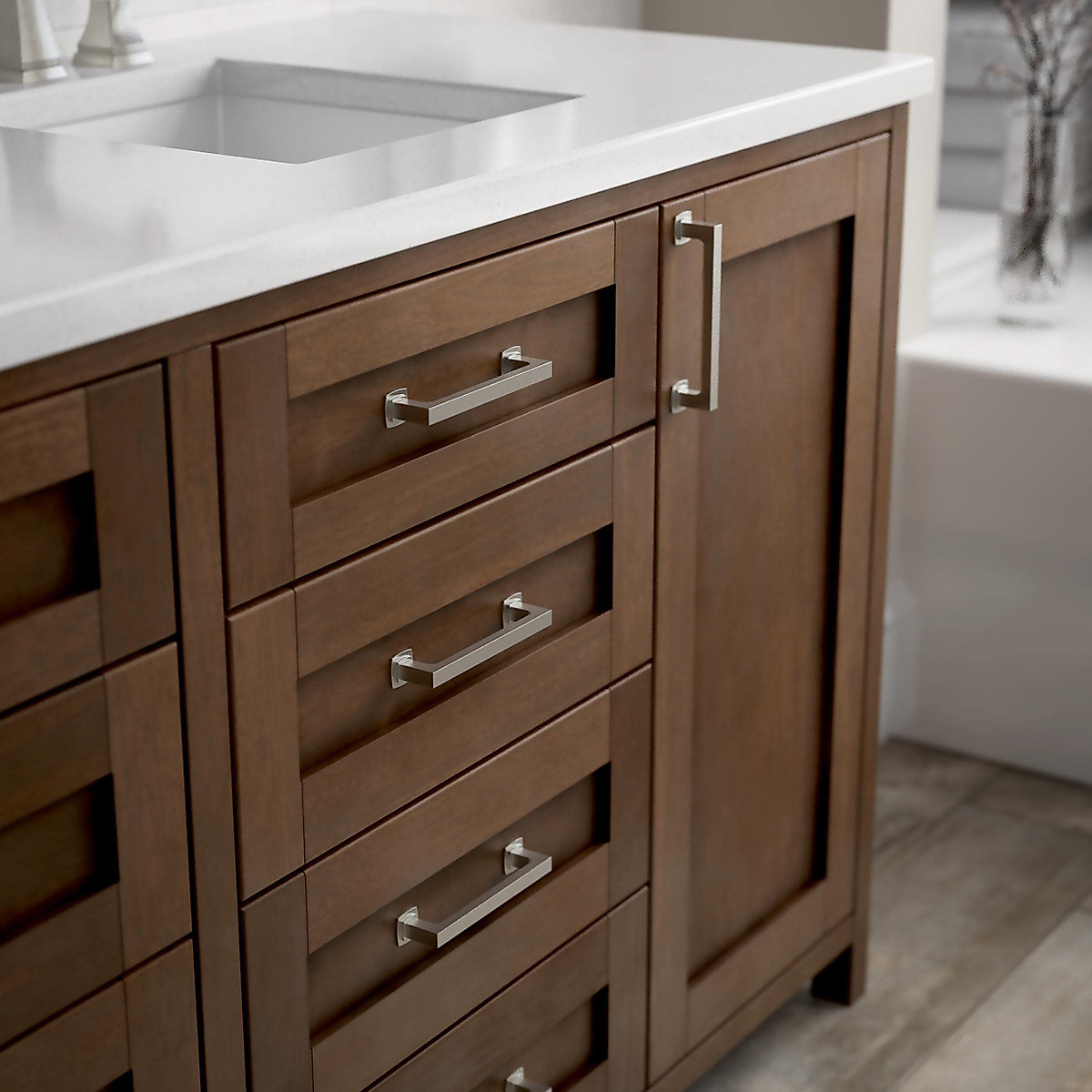 Franklin Brass Parow (1-Pack) Cabinet Handles 5-1/16" Hole to Hole Satin Nickel Kitchen Cabinet Pulls Drawer Handles Cabinet Hardware Dresser Drawer Pulls P41771K-SN-C