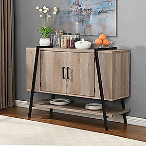 46" Wide Mid Century Server with Stone Grey Distressed Finish