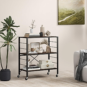 Giantex 3-Tier Folding Bookshelf with Wheels, Industrial Foldable Metal Shelves with Height-Adjustable Shelves, Freestanding Open Shelving Storage, No Assembly Bookcase Display Shelving Rack