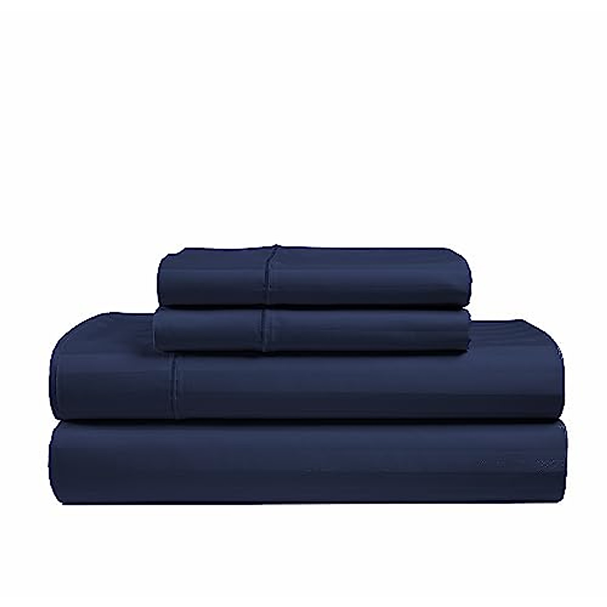 100% Egyption Cotton Queen Size Solid Sheet Set & Striped Sheets Set of 2 Combo- 800 Thread Count Sateen Weave Queen Size Solid Sheets & Striped Sheets, Deep Pocket Cotton Bedsheets - Dark Denim