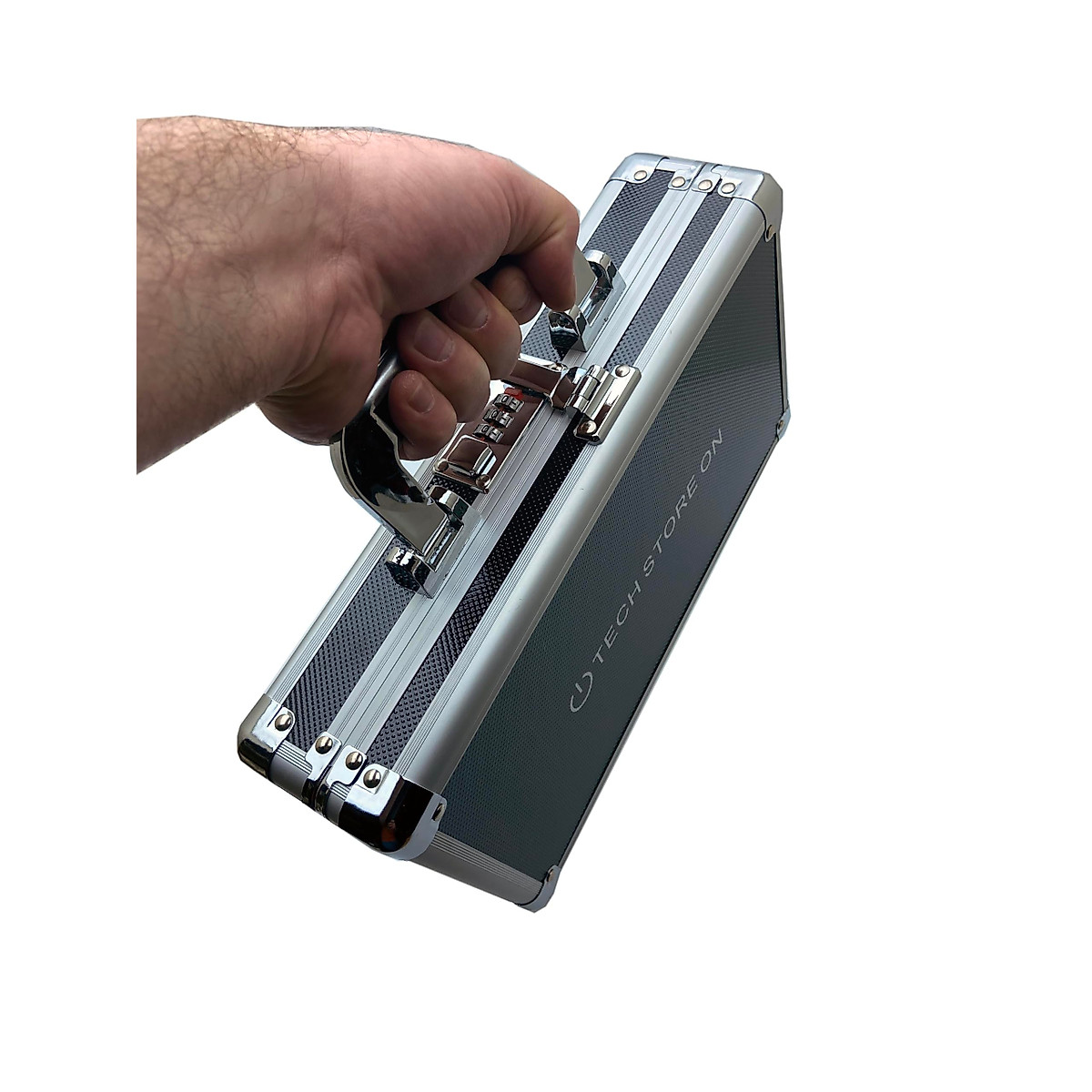 TECH STORE ON Flash USB Thumb Drive Holder Storage Organizer Case with Swivel Handle | Antistatic and Shockproof (aluminum, large, holds 48 USB slots)