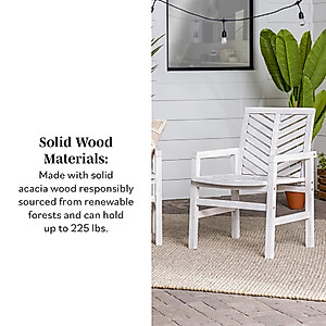 Walker Edison AZWC2VINWW Avalon Chevron Solid Acacia Wood Outdoor Chair, White Wash