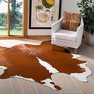 SAFAVIEH Cow Hide Collection Accent Rug - 4'7" x 5'8", Black & Brown, Handmade Rustic Genuine Cowhide, Ideal for High Traffic Areas in Entryway, Living Room, Bedroom (COH211C)