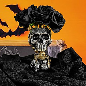 JYTTI Skull Planter, Skull Vase, Gothic Planter, Skull Flower Pot, Goth Plant Pots, Succulent Planters for Home Decor Halloween Decoration (Tall Black Vase)