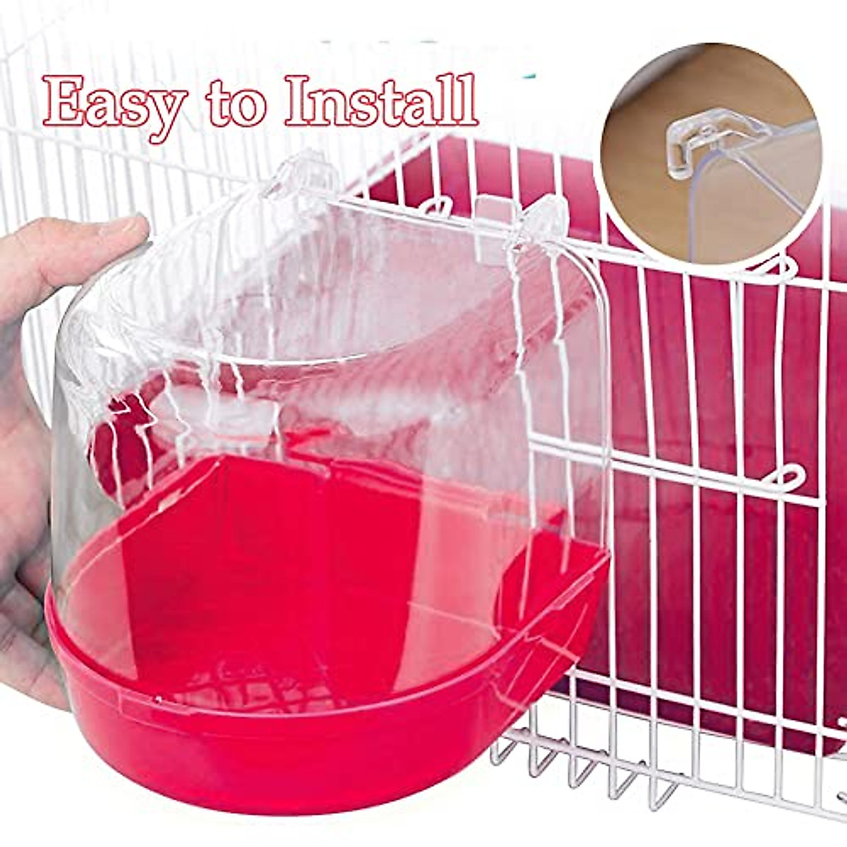 Clear Bird Bath for Cage,Bird Cage Bath, Parrot Hanging Bathtub Shower Box Cage Accessory for Small Birds (Pink)