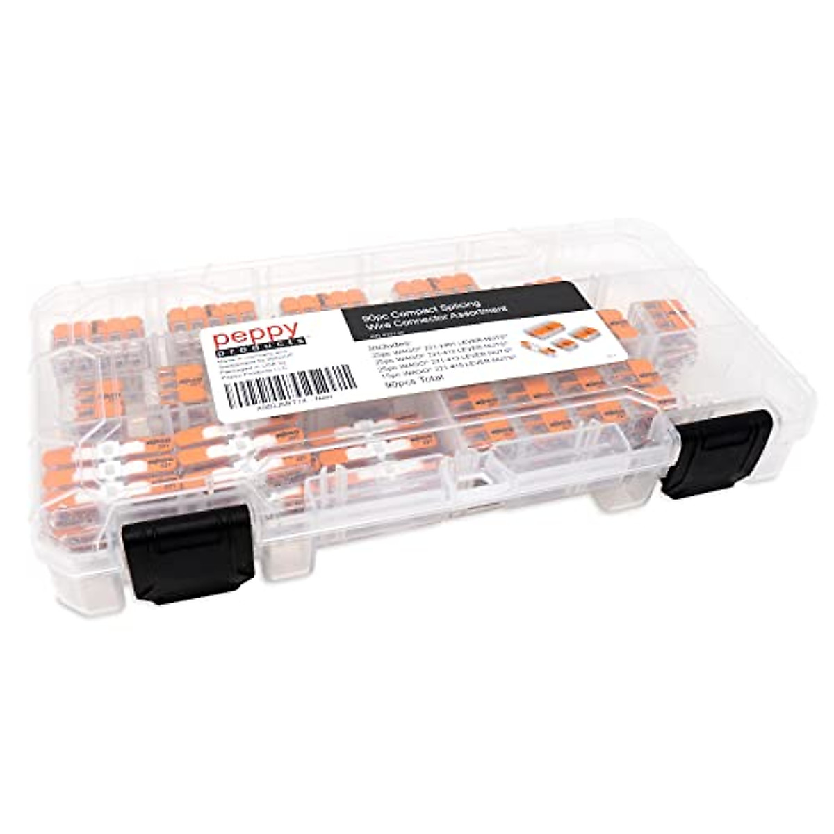 WAGO 221 Lever Nuts 90pc Compact Splicing Wire Connector Assortment with Case. Includes (25x) 221-2401, (25x) 221-412, (25x) 221-413, (15x) 221-415