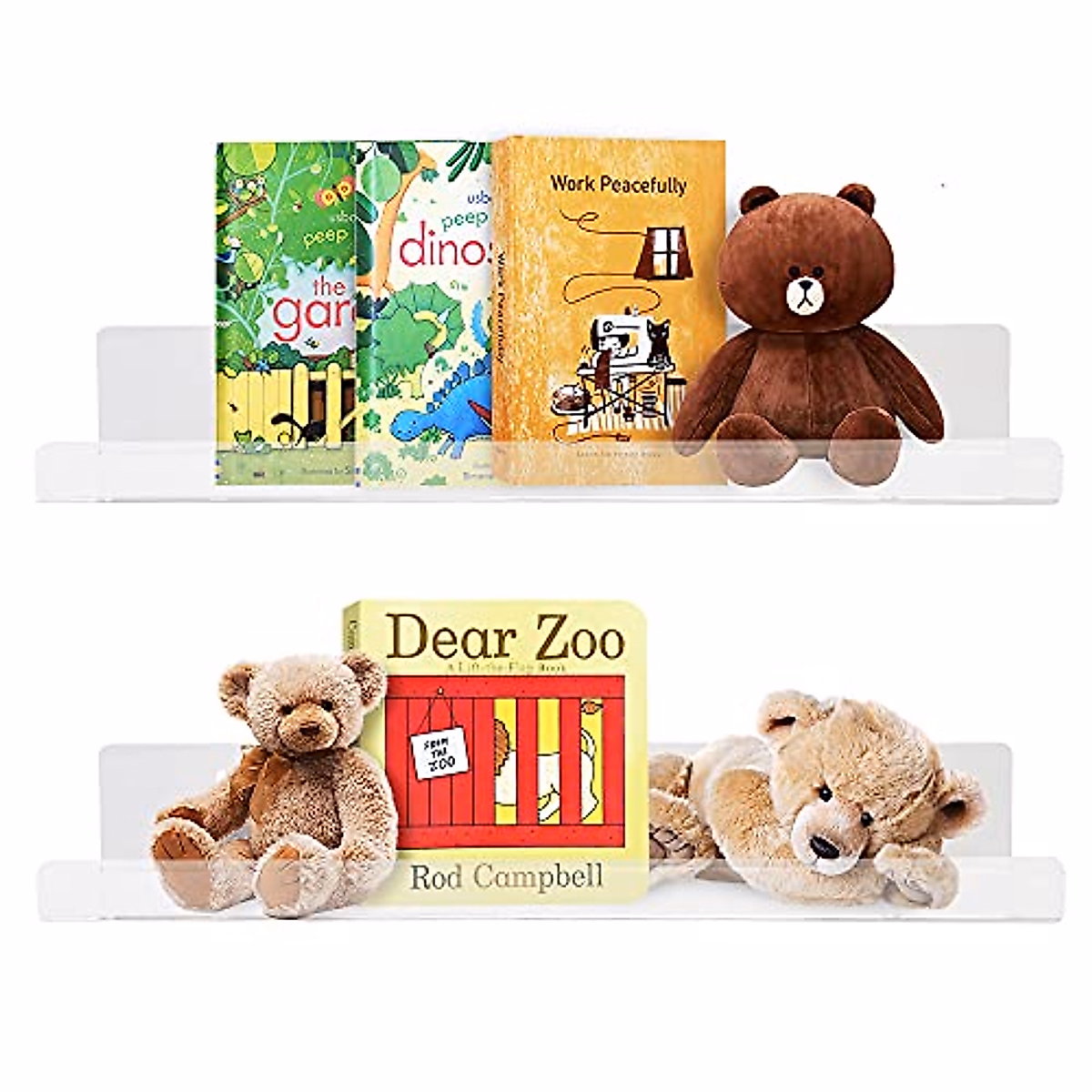 2 Packs 16 in Clear Wall Floating Bookshelves Shelf Organizer Toys Display Collection Wall Bedroom Shelves for Kitchen Spice Rack Acrylic Invisible Bookshelf Home Wall Décor Photoes Ledge Space Saver