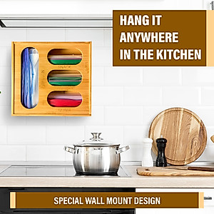 Zippy Bamboo Ziplock Bag Organizer for Drawer – 4 Labeled Compartment Bamboo Kitchen Food Storage Plastic Bag Organizer Holders, Gallon Quart Snack Sandwich and Slider Storage Bag Organizer