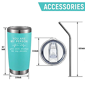 ATHAND Greys Anatomy Stainless Steel Tumbler with Straw Lid 20oz - You Are My Person Green Vacuum Insulated Tumbler Coffee Cup Double Wall Travel Mug Valentines Bday Gifts for Friends,1 Pcs