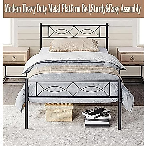 Gustonhon Twin XL Size Metal Bed Frame,Modern Heavy Duty Metal Platform Bed,Sturdy&Easy Assembly, Noise Free Beds with Steel Slats Mattress Foundation,No Box Spring Needed