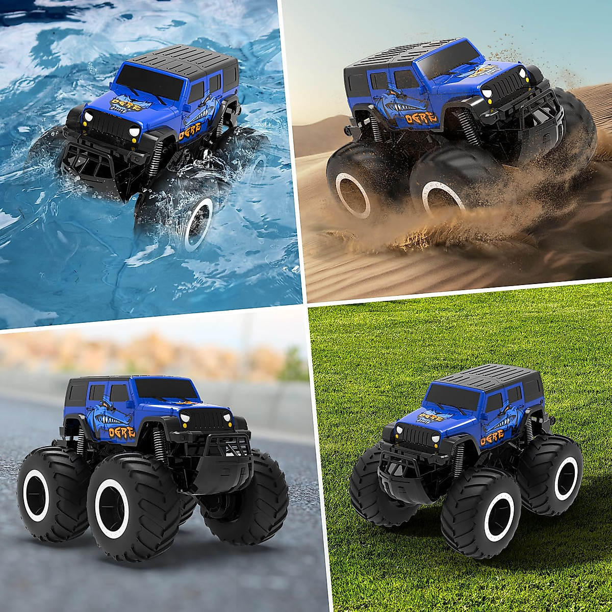 STEMTRON Amphibious Remote Control Car Toys for Boys 2.4GHz 1:16 All Terrain Off-Road RC Car Waterproof RC Monster Truck Kids Pool Toys Remote Control Boat Gifts for Kids Boys