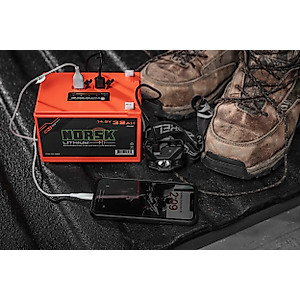 Norsk Lithium 14.8v 32ah Lithium Ion Battery | 2X Built in USB Ports | Ultra Light 4.8 LBS | 1000+ Charge Cycles | Charger Included