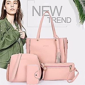 Women Fashion Bag Sets 4pcs, Handbags Wallet Tote Bag Shoulder Bag Top Handle Satchel Purse Set (Pink)