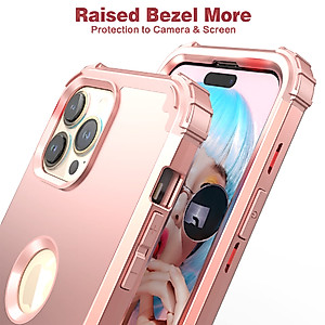 IDweel for iPhone 14 Pro Max Case,for iPhone 14 Pro Max with Screen Protector for Women, 3 in 1 Shockproof Slim Fit Hybrid Heavy Duty Hard PC Cover Soft Silicone Bumper Full Body Case,Rose Gold