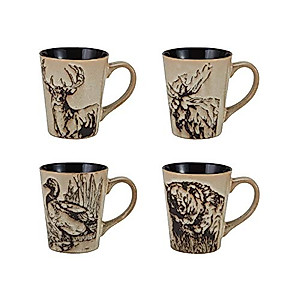 Mossy Oak Animal Print 16 Piece Dinnerware Set, Black and Beige